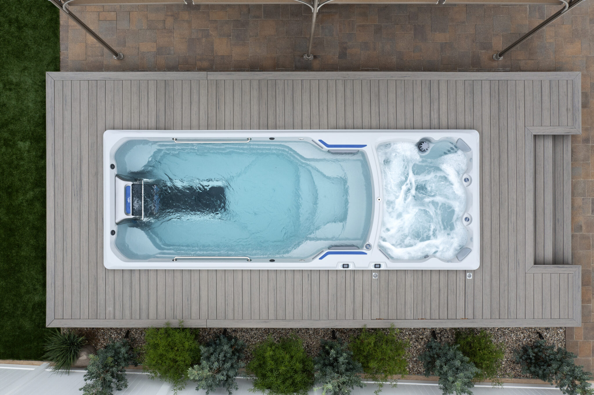 Creekside Colonial Backyard Plan with Endless Pools | House of Jade ...